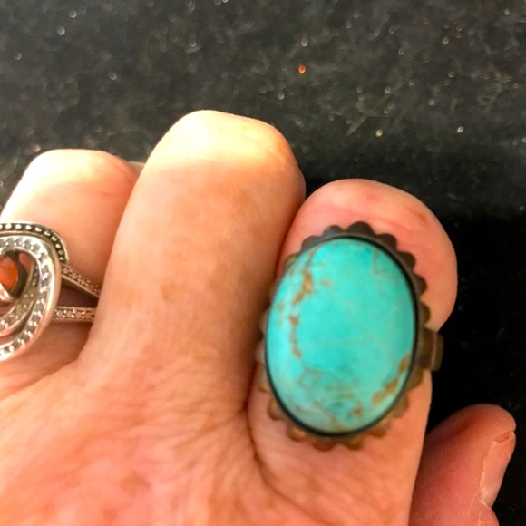 Jewelry | Vintage Turquoise Colored Stone Set In Copper Tone Ring ...